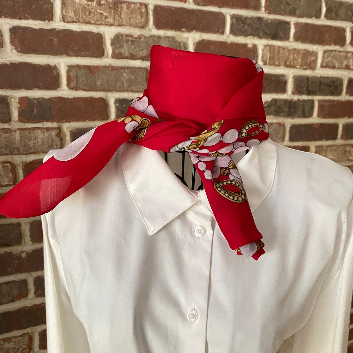 Vintage Jewel Design Red Scarf – Italian Style Square Scarf With Pearl ...
