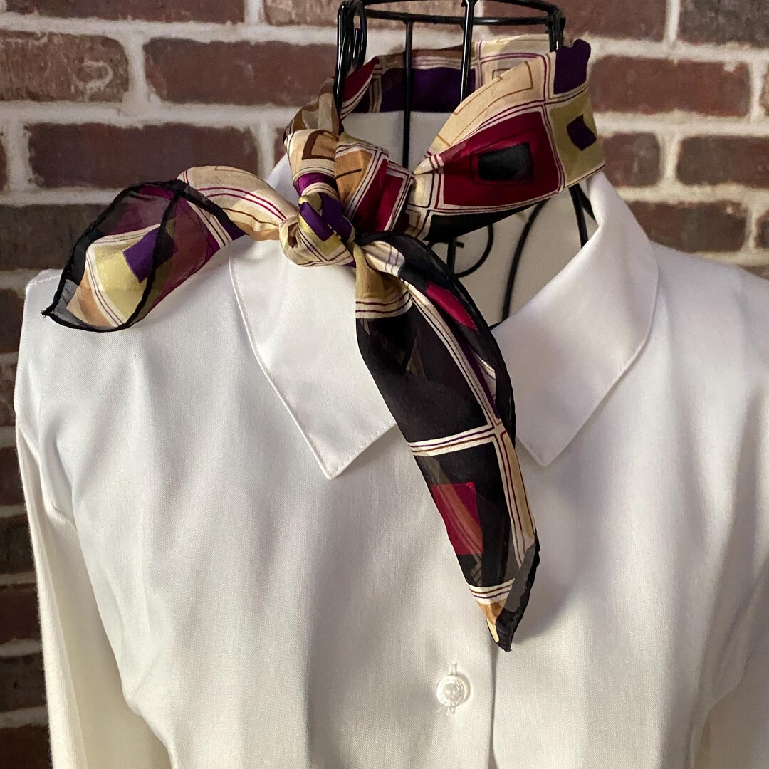 Vintage Echo Silk Neck Scarf With Alternating Opaque and Sheer Fabric ...