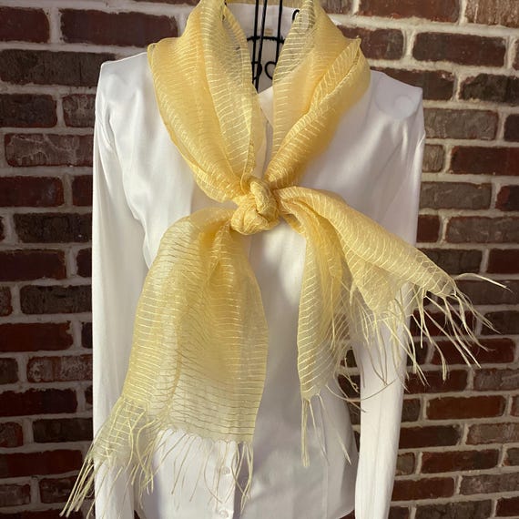 Vintage Lemon Yellow Ribbed Silk Scarf – 70s Mod Wrap… - Gem