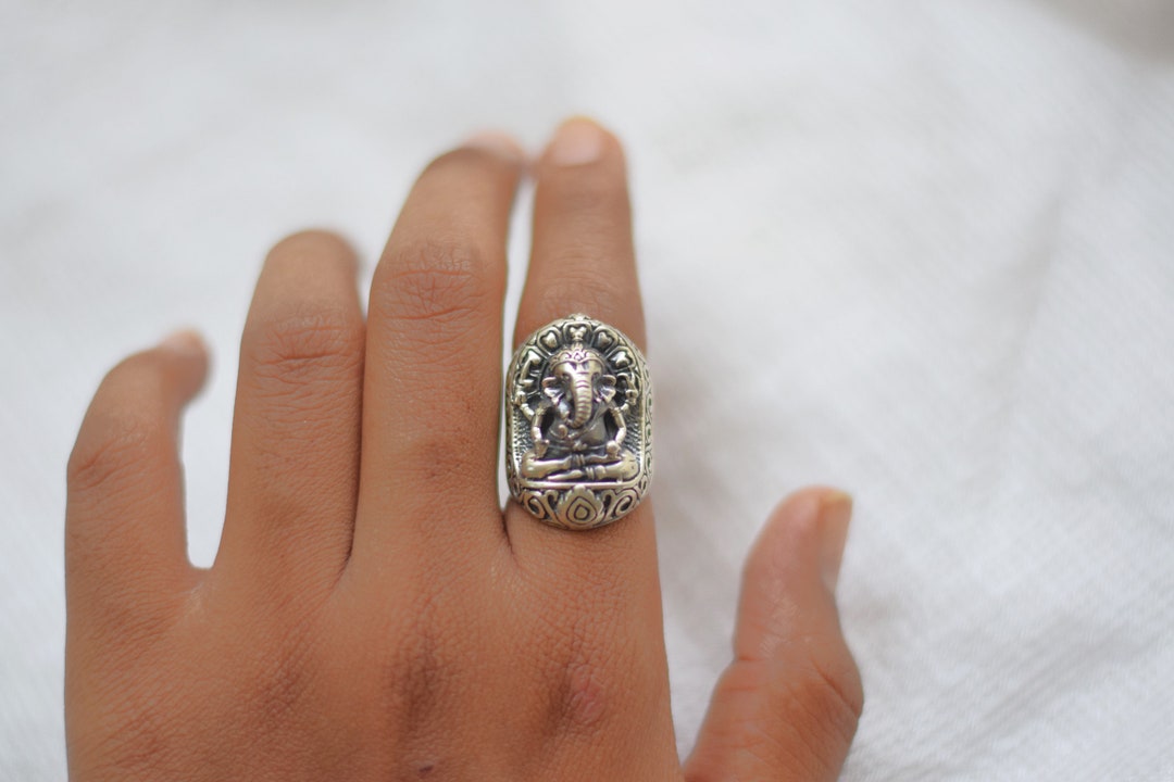 Handmade Ganesha Silver Ring Sterling Silver Ring Band Rings Big Carve ...
