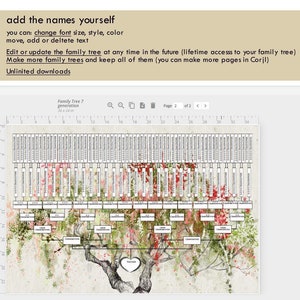 Family Tree Editable Template for 7 Generations, Christmas Family Tree ...