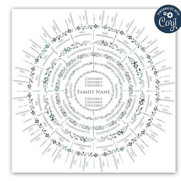 6 Generation Family Tree Template 11x14inch, PDF File Instant Download ...