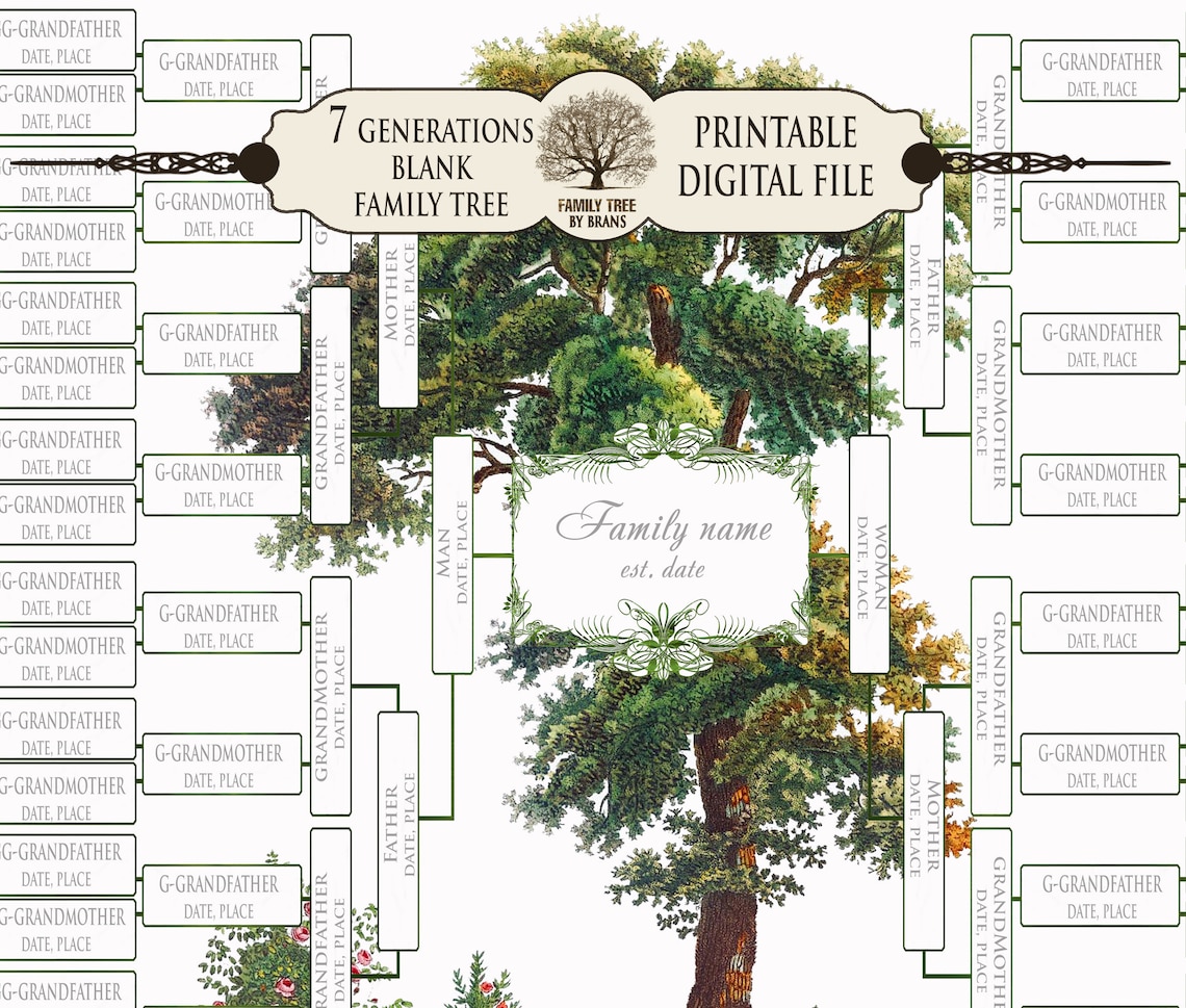 7 Generation Family Tree Template Green Family Tree Wall Art - Etsy