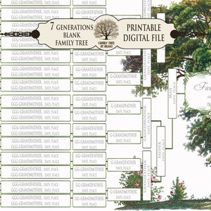 7 Generation Family Tree Template Green Family Tree Wall Art 26x10 ...