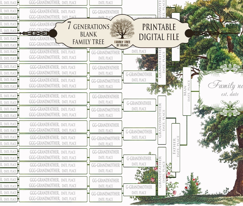 7 Generation Family Tree Template Green Family Tree Wall Art - Etsy