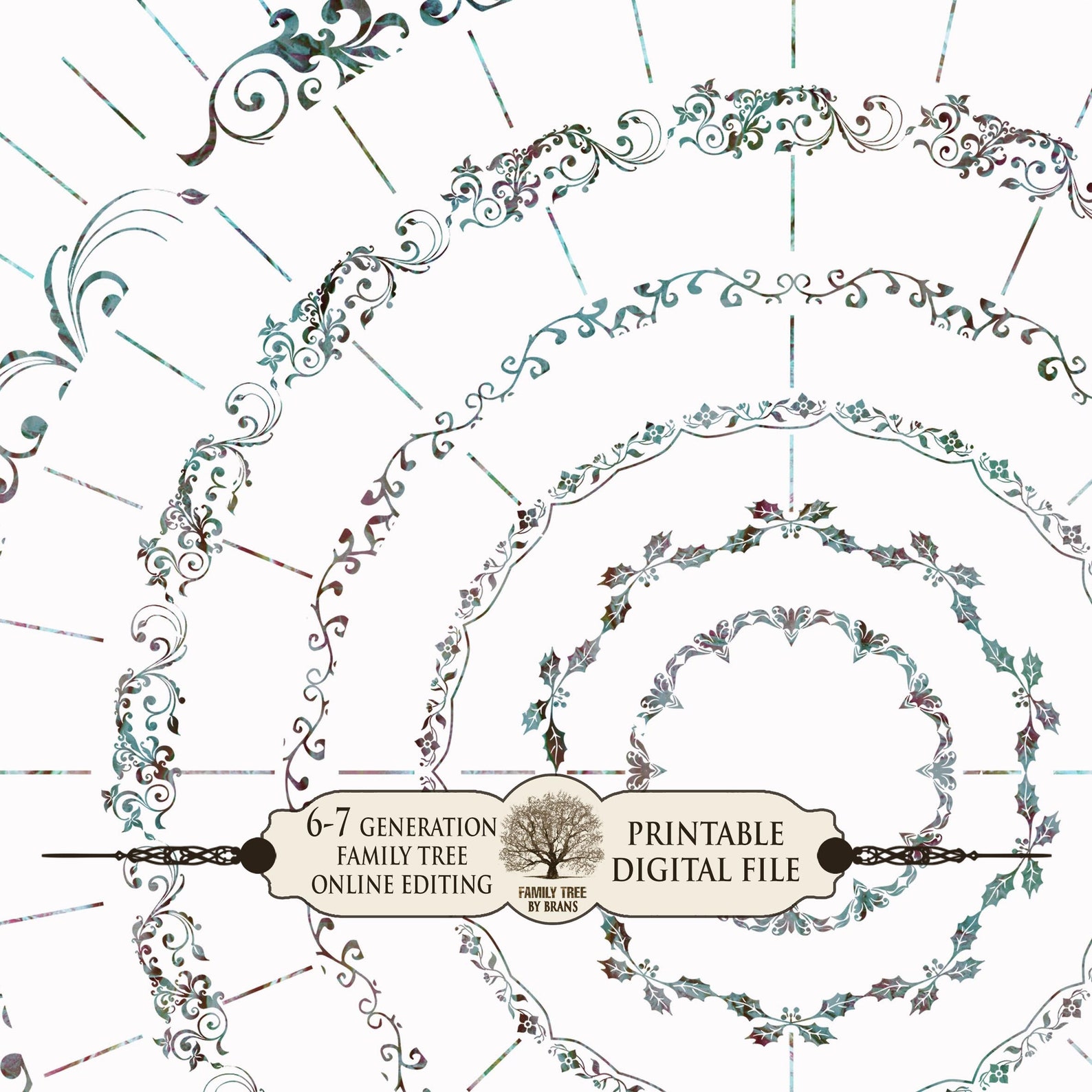 Blue Brown Grey Ancestry Family Tree Template Chart 6 or 7 | Etsy