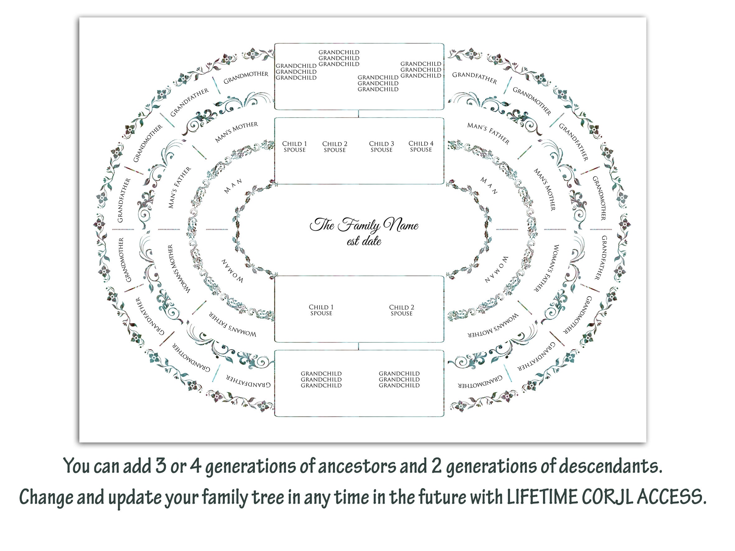 5 Generation Ancestry and Descendancy Fillable Family Tree. | Etsy