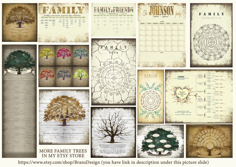 Flower Heart Personalized Family Tree Print Gift for - Etsy