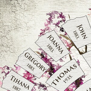 Flower Rose and Gray Family Tree Chart Personalized Family Tree Art ...