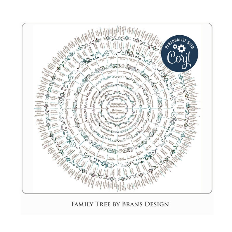 Blue Brown Grey Ancestry Family Tree Template Chart 8 - Etsy Canada