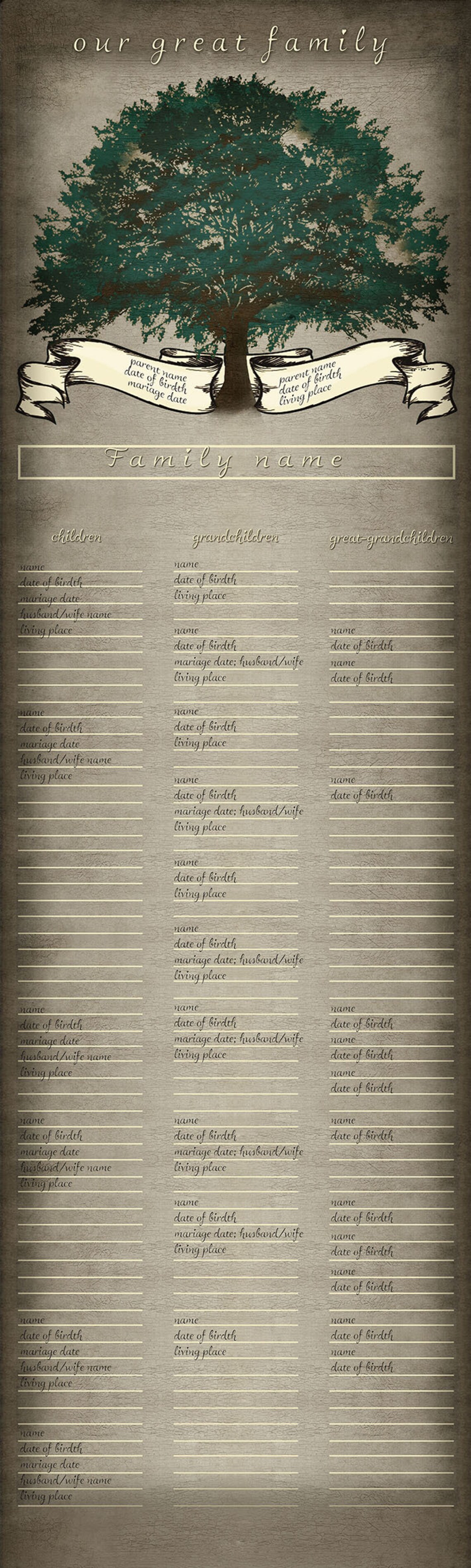 Large List Family Names Tree Poster 8/27 Inches Descendant - Etsy