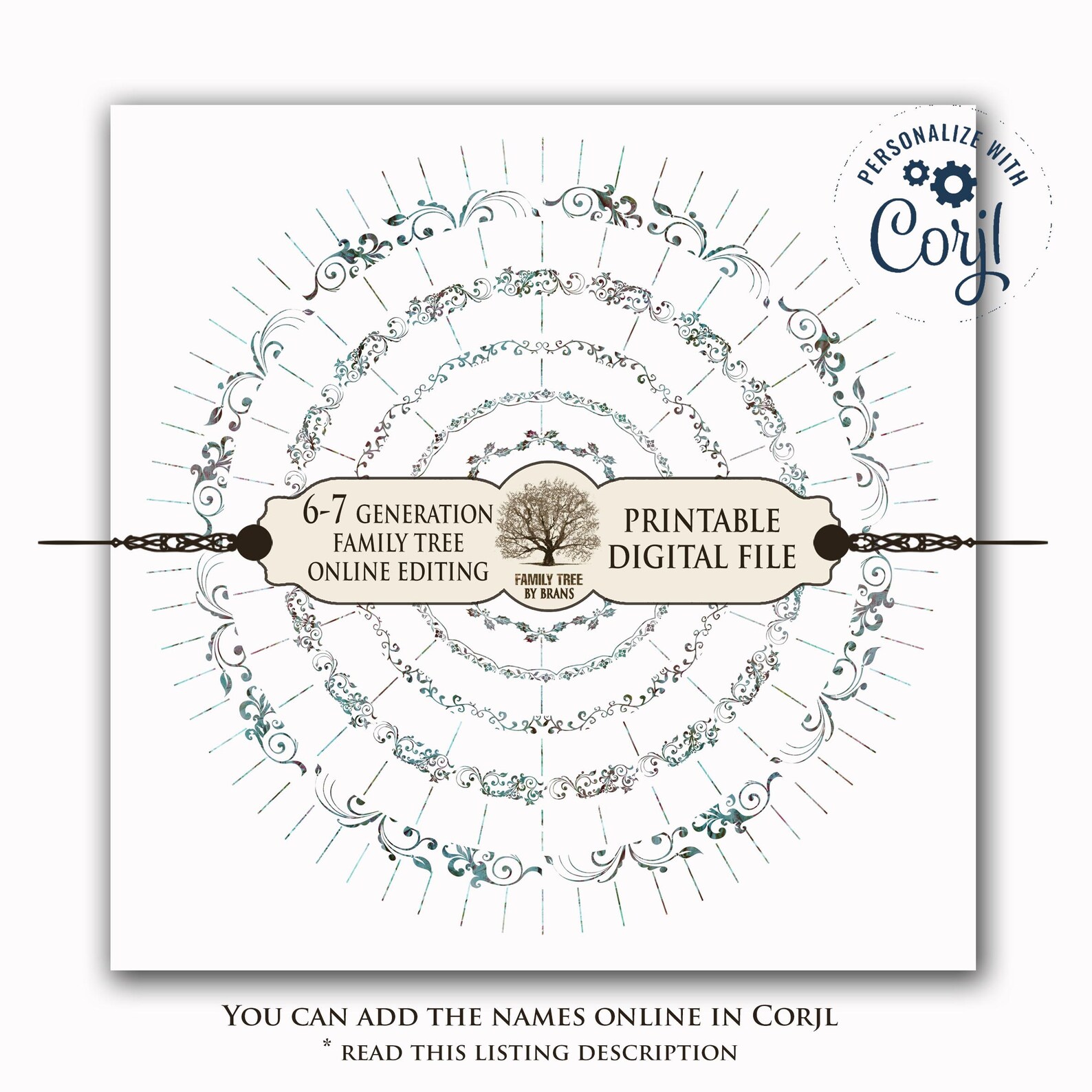 Blue Brown Grey Ancestry Family Tree Template Chart 6 or 7 | Etsy