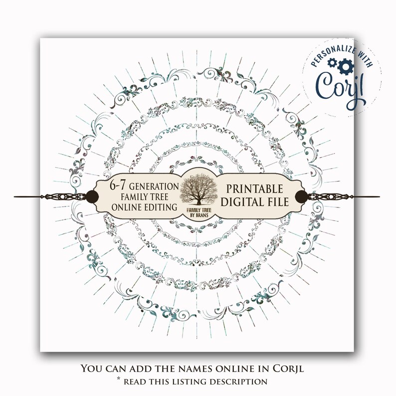 Blue Brown Grey Ancestry Family Tree Template Chart 6 or 7 | Etsy