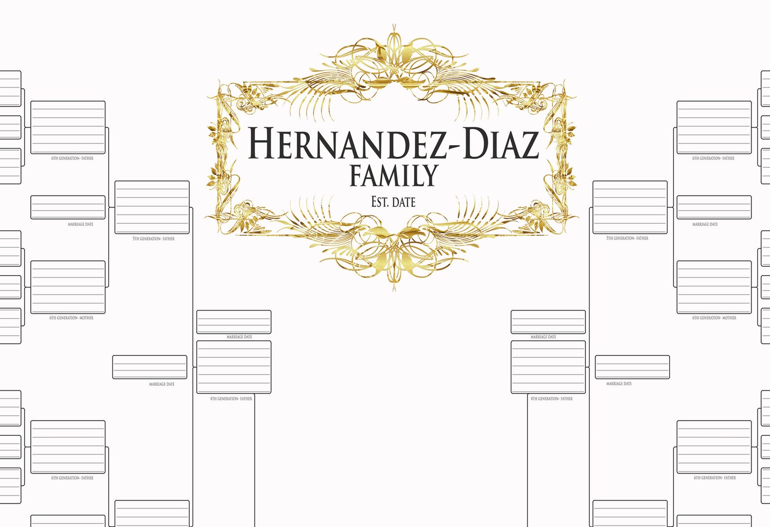 10 Generations Family Tree Printable Instant Download. Royal Gold ...