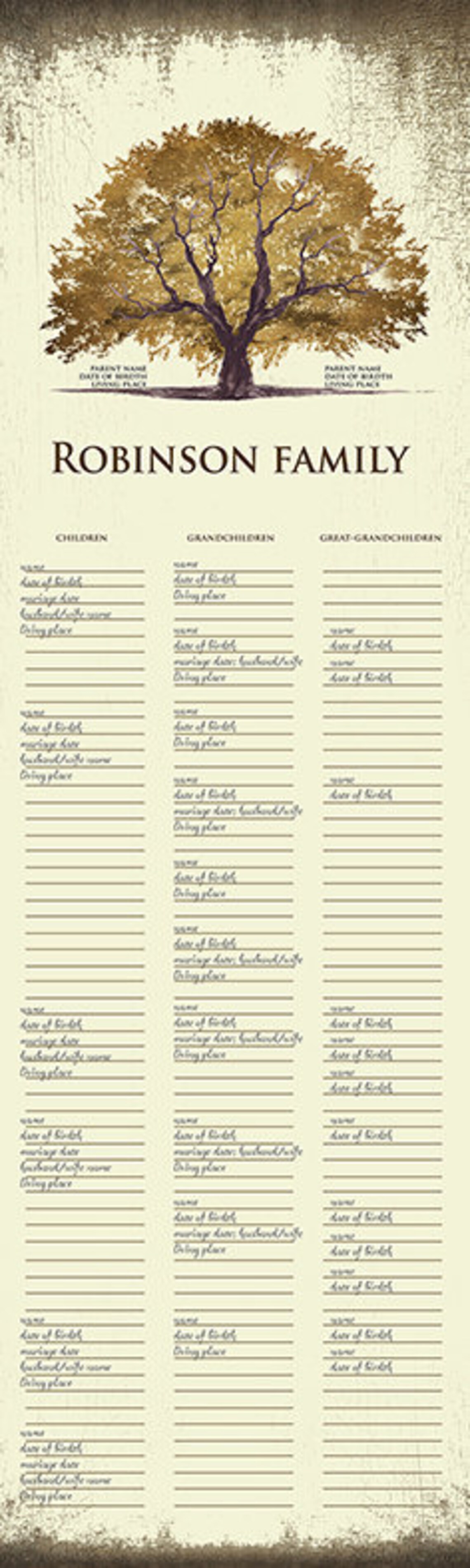 Family Tree Digital Download Poster Descendant Family Tree | Etsy