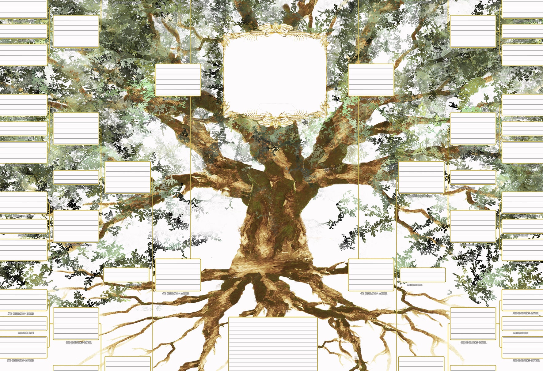 Family Tree With Roots. Personalized 10 Generations. Printable | Etsy