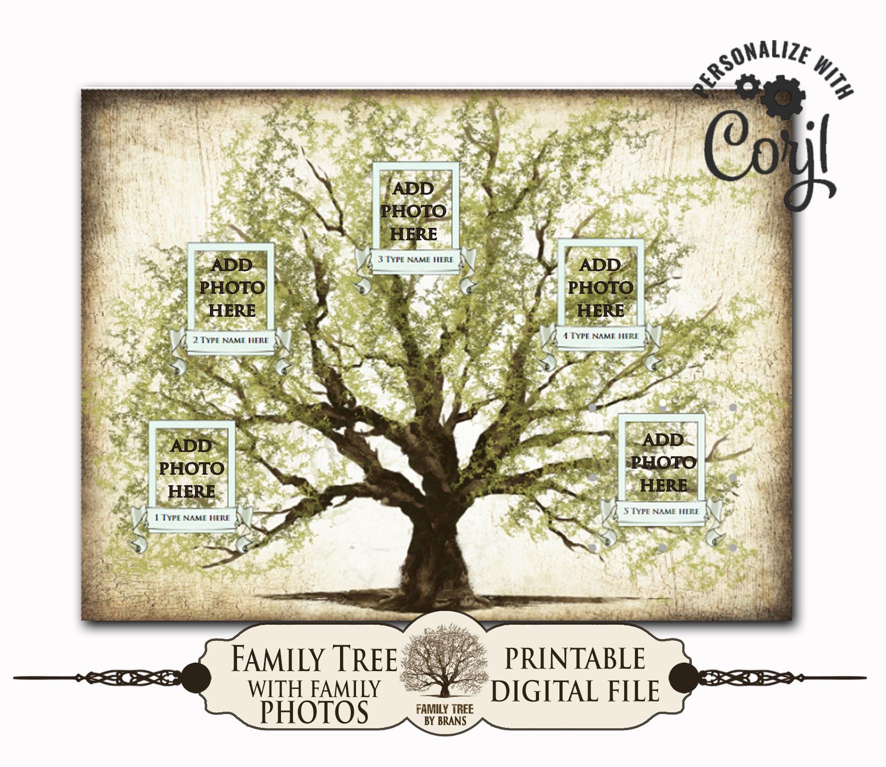 Family tree with photos printable Gift with photos for | Etsy