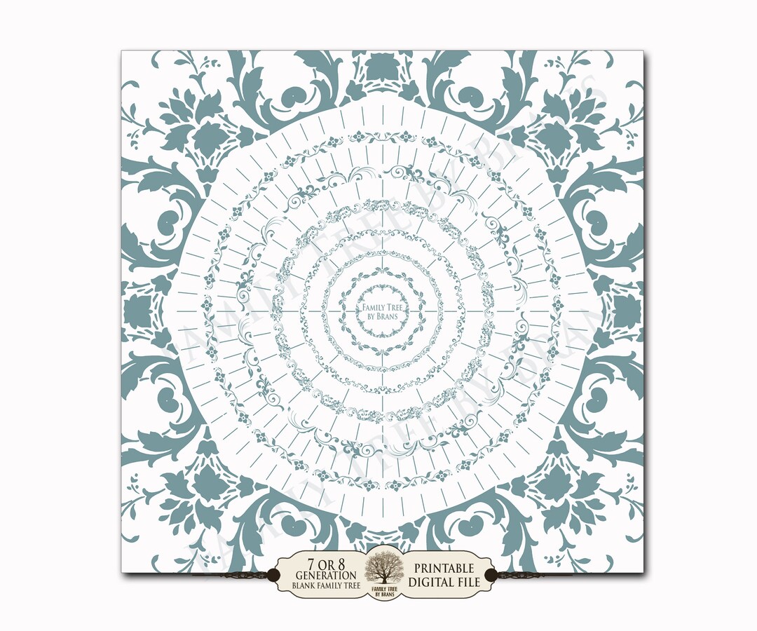 Blue Ornament Art, Family Tree Blank Template 8 Generations. Genealogy ...