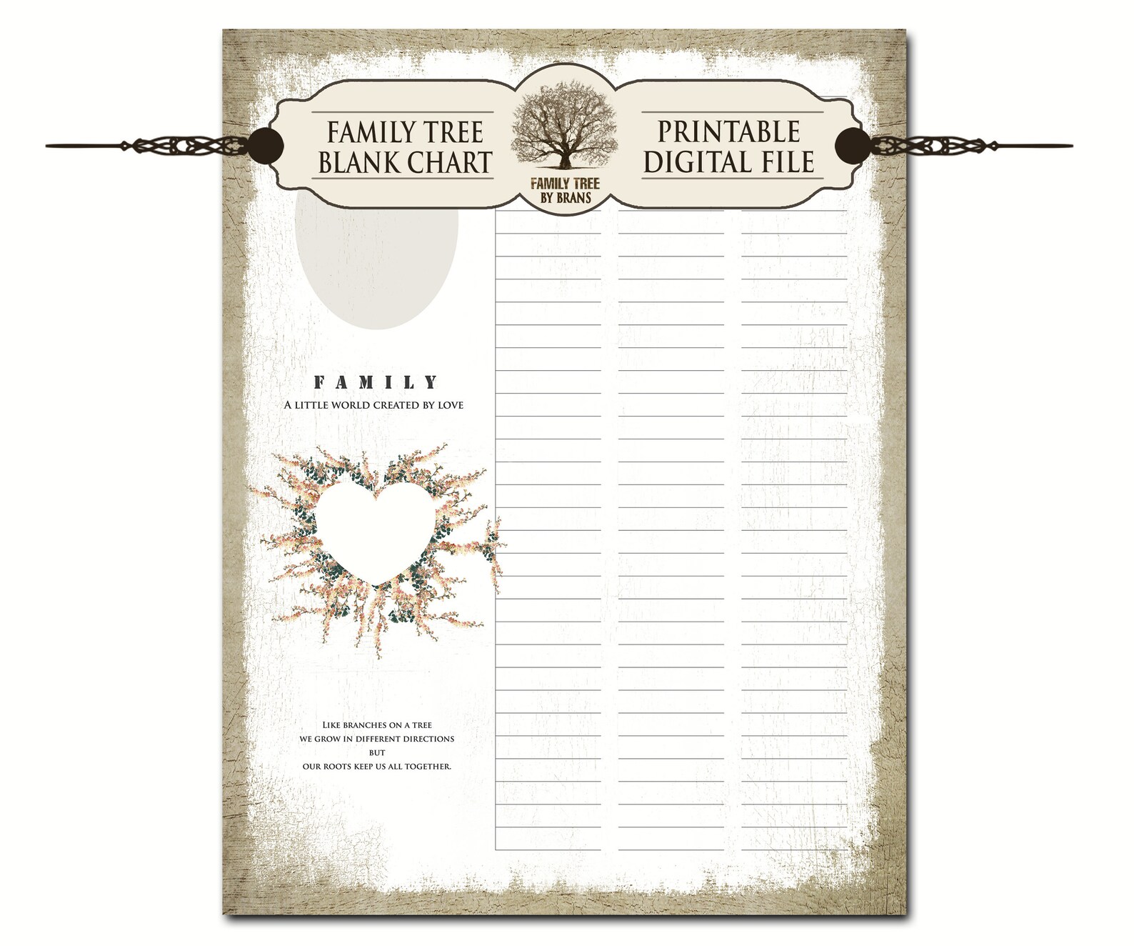 Fillable family tree chart. Customize your genealogy with this | Etsy