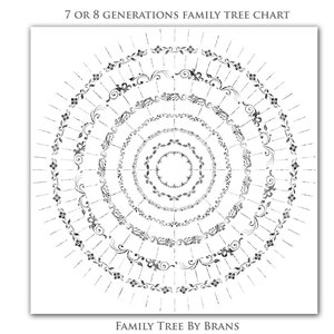 Black Grey Ancestry Family Tree Template Chart 7 or 8 Generations 16x16 ...