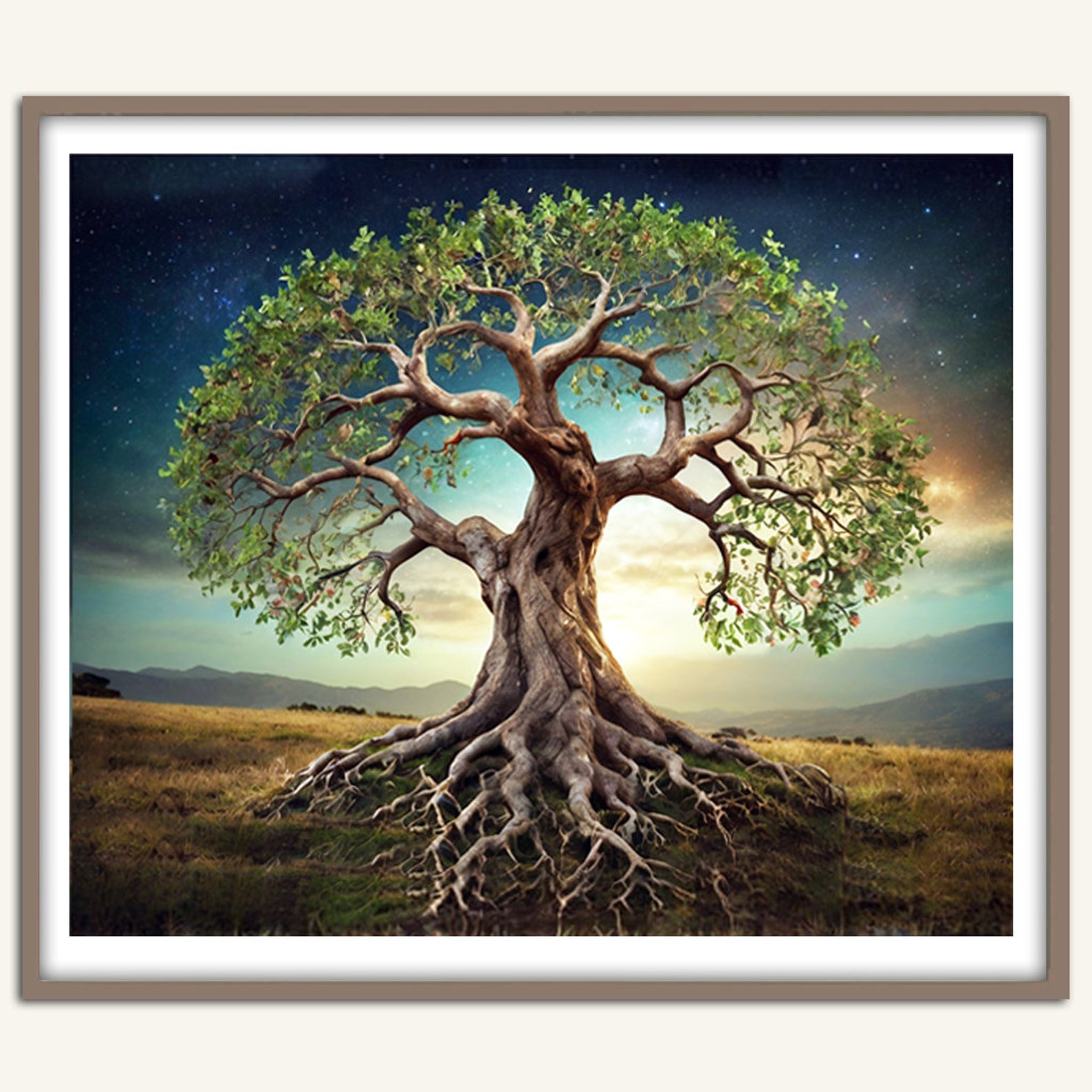 Tree Themed Printable Wall Hanging Old Green Tree With Roots and ...