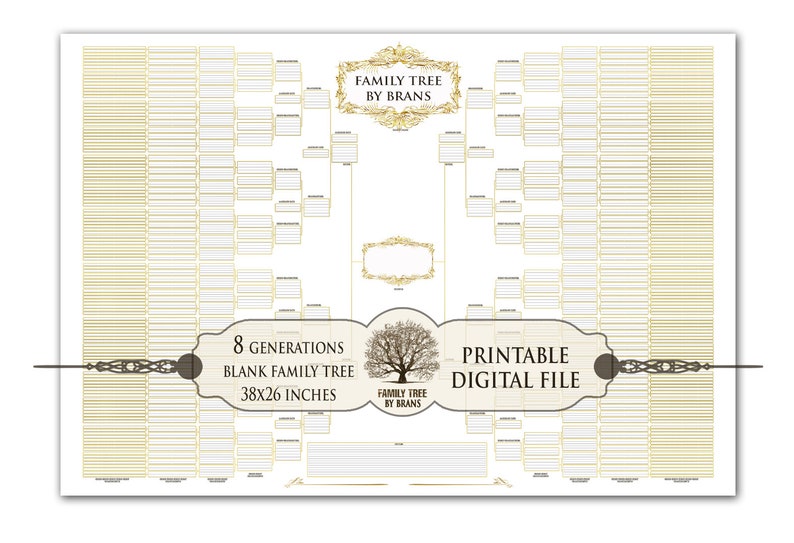 38x26 Large 8 Generations Family Tree Printable Digital File - Etsy