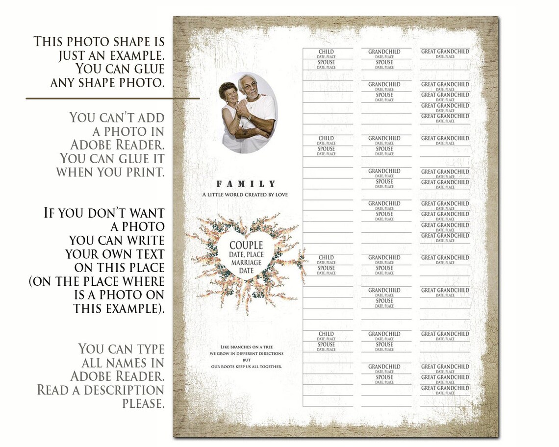 Fillable family tree chart. Customize your genealogy with this | Etsy