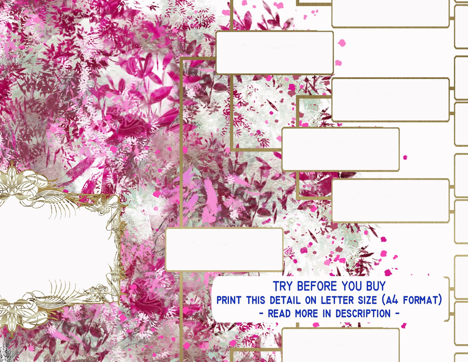 Pink Family Tree Template for 5 Generations. Ancestors Family | Etsy