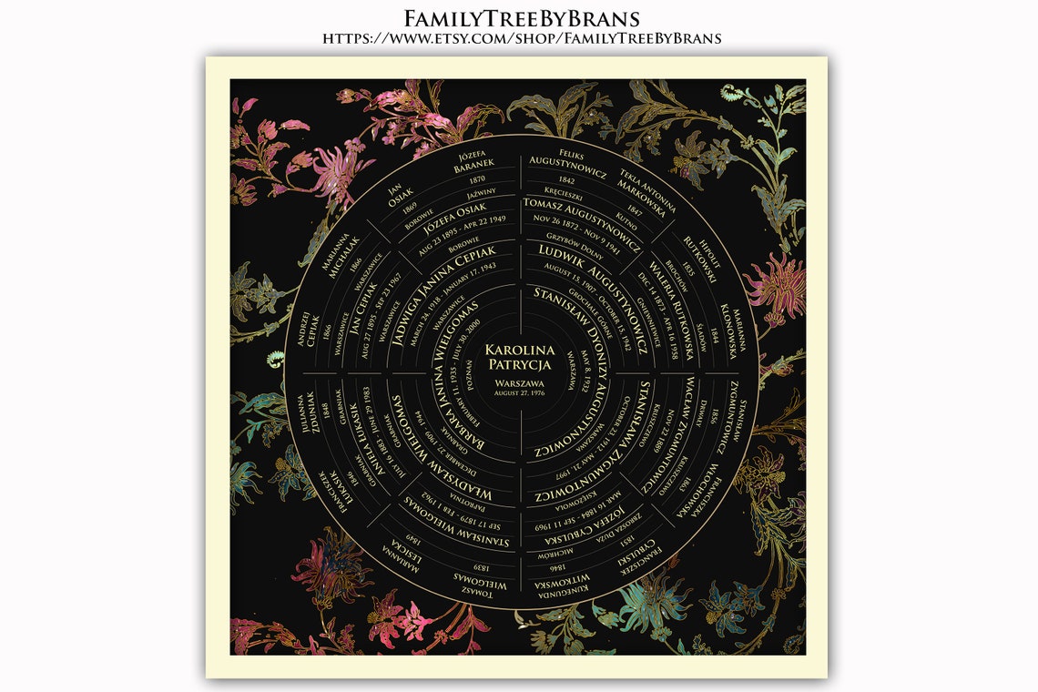 Black gold flower ancestry family tree template chart 5 | Etsy