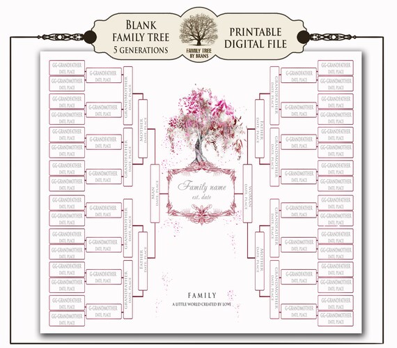 Family Tree Template 5 Generations Violet Family Tree Wall | Etsy UK
