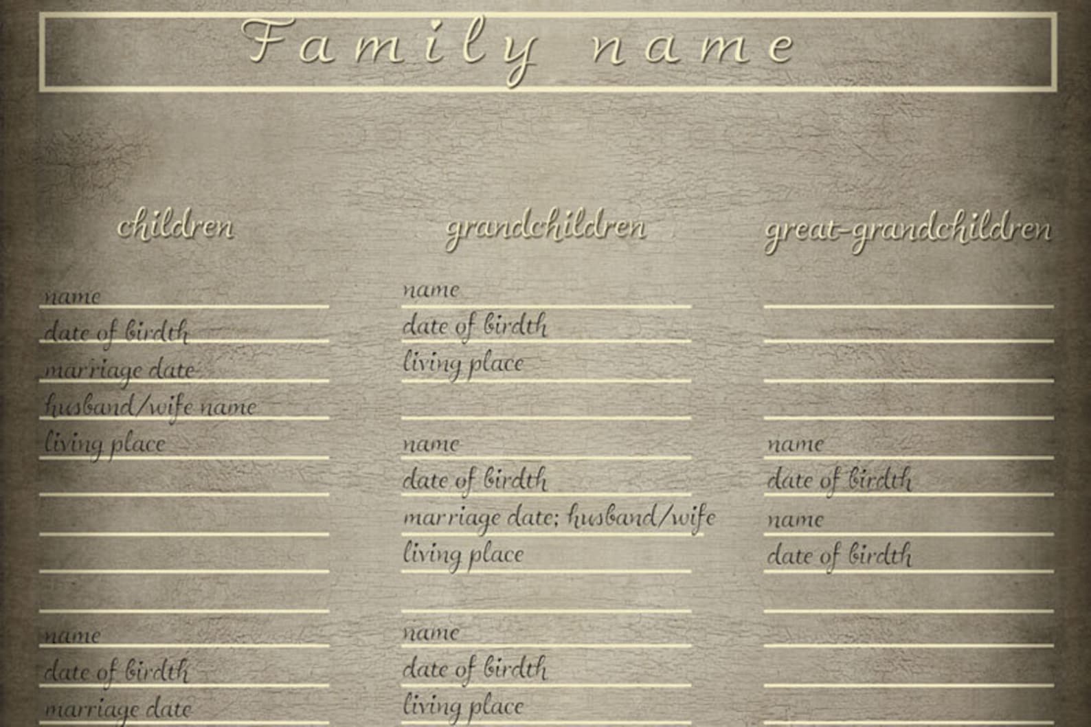 Large List Family Names Tree Poster 8/27 Inches Descendant | Etsy