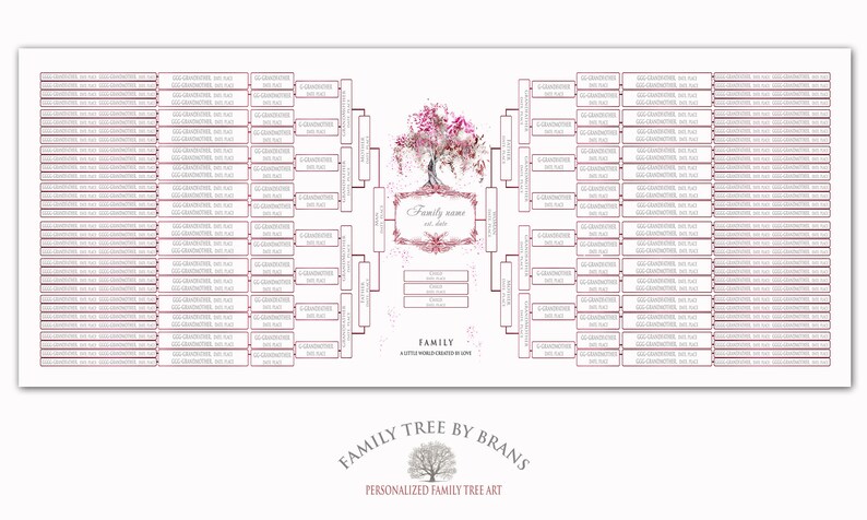 Family Tree Template 8 Generations Violet Family Tree Wall Art Large ...