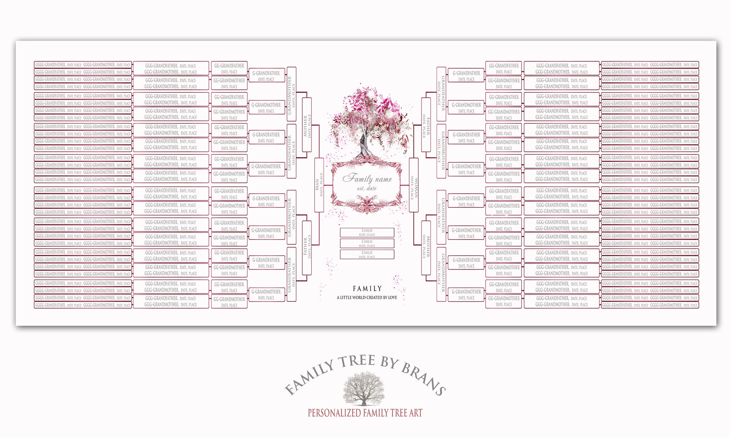 Family Tree Template 8 Generations Violet Family Tree Wall Art - Etsy UK