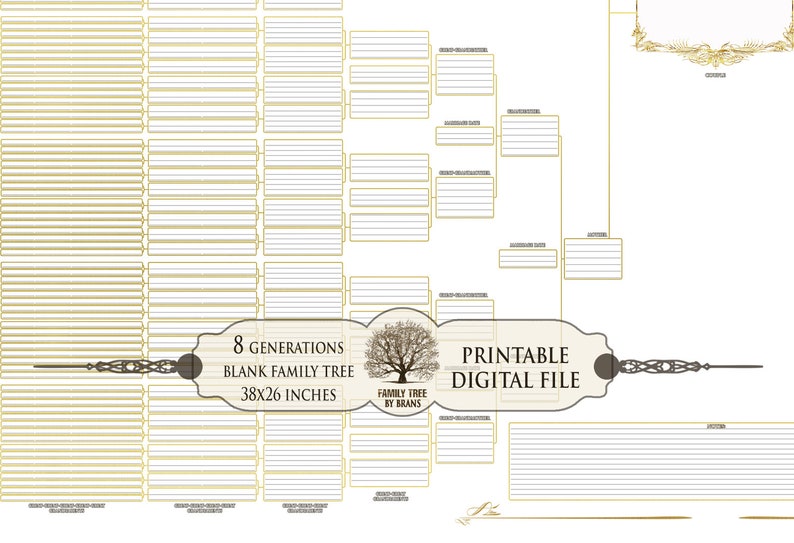 38x26 Large 8 Generations Family Tree Printable Digital File - Etsy