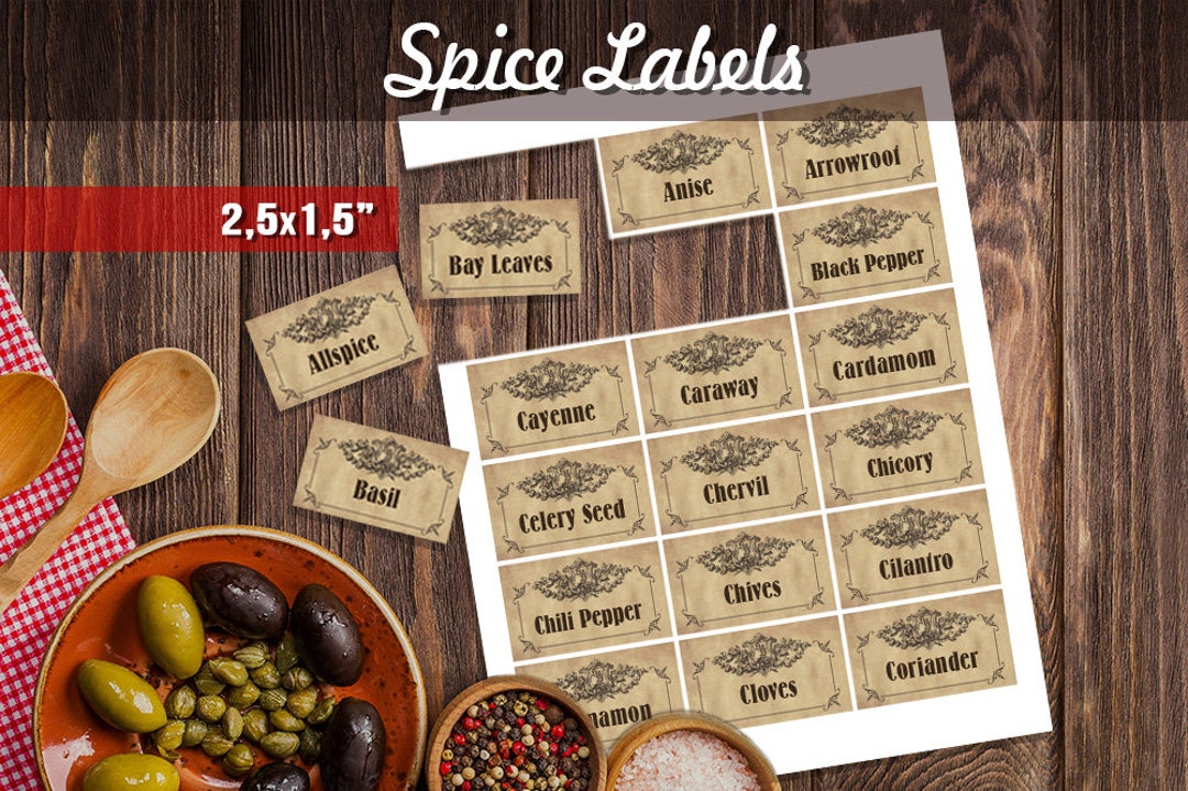 Herbs-spices Labels, Printable Spice Labels,vintage Kitchen Labels, 48 ...
