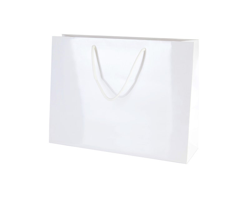 10 White Gloss Medium Wide Laminated Boutique Gift Bags | Size ...