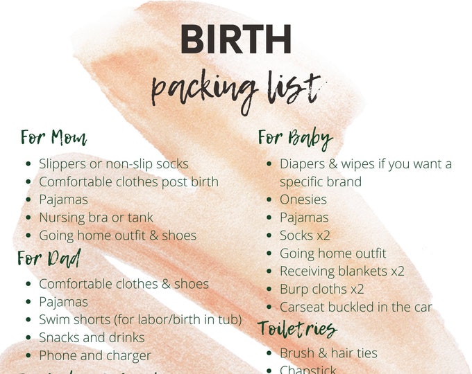 Birth Bag Packing List Editable Birth Bag Hospital Bag - Etsy