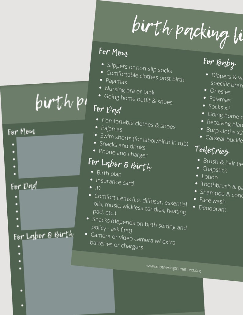 Birth Bag Packing List, Editable Birth Bag Packing List, Hospital Bag ...