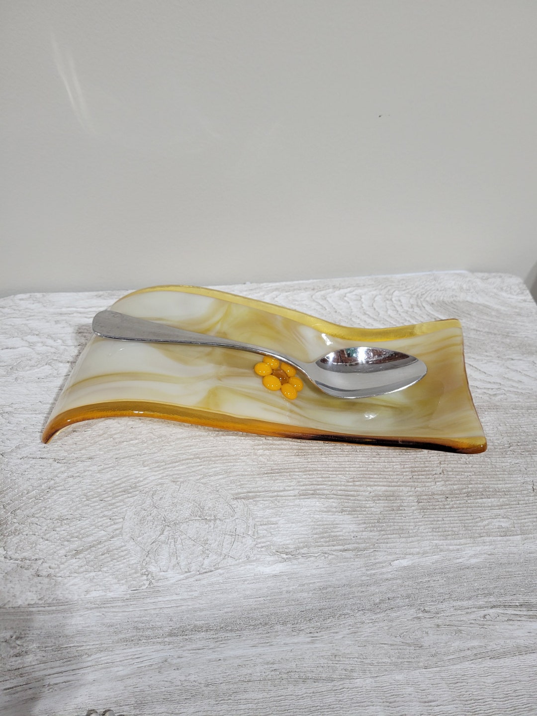 Fused Glass Spoon Rest Made With Carmel Swirl With Amber Edges. I Add a ...