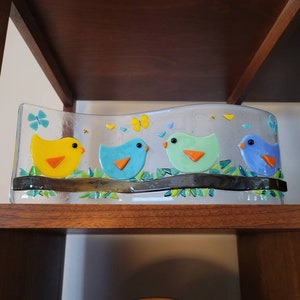 This Fused Glass Suncatcher is Birds on a Branch and Slumped on a Wave ...
