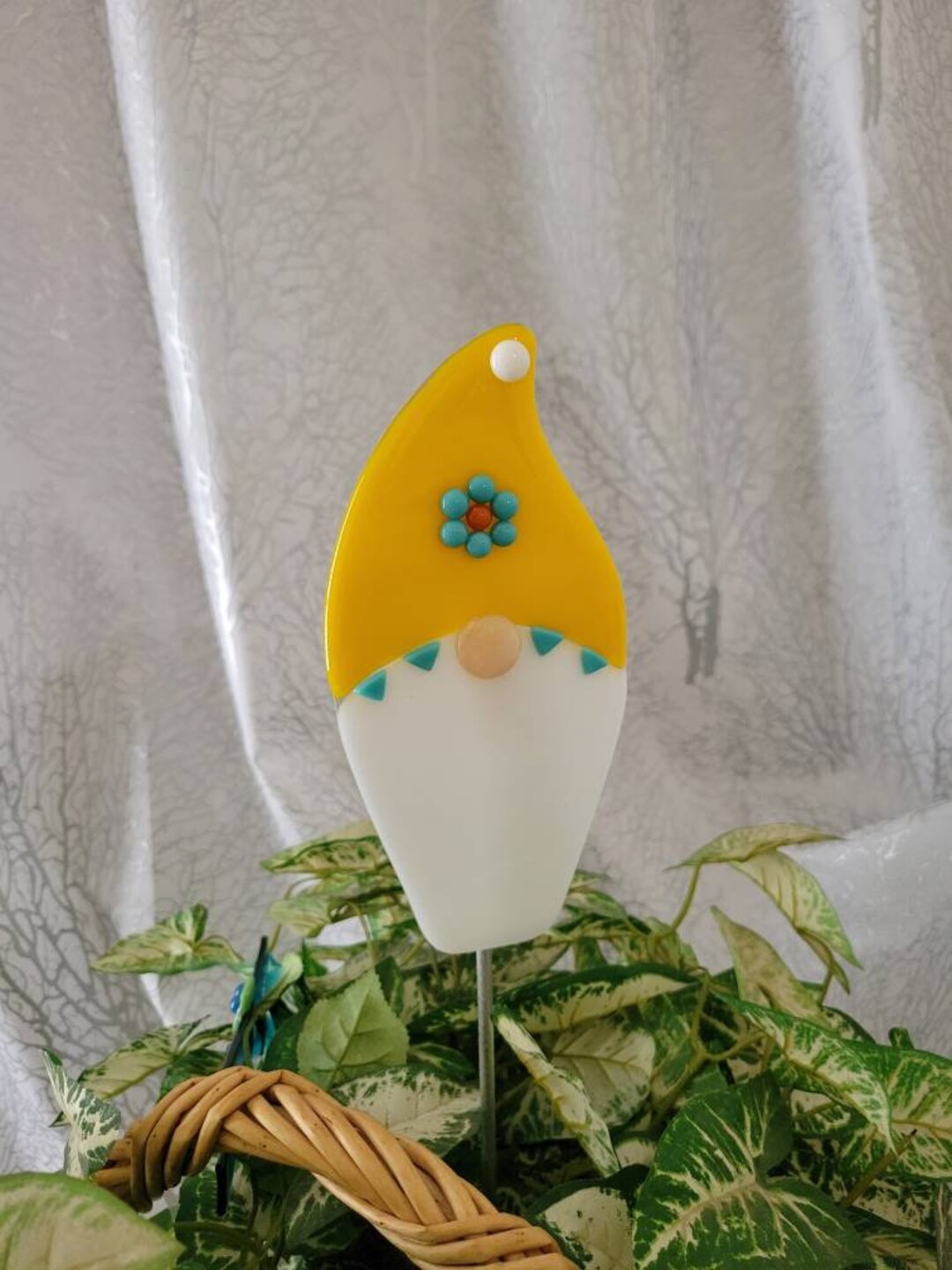 Look at This Large Yellow Garden Gnome Garden Stake is Made of Fused ...