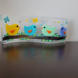 This Fused Glass Suncatcher is Birds on a Branch and Slumped on a Wave ...