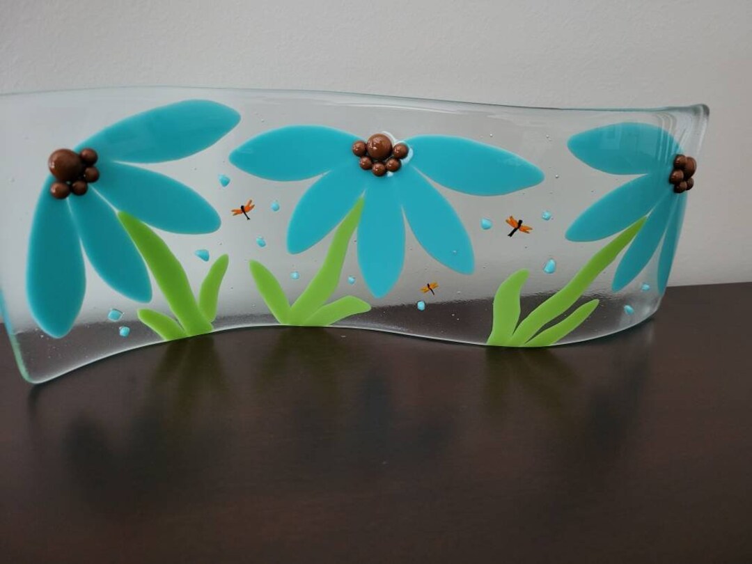 This New Fused Glass Jumbo Turquoise Cone Flower Sun Catcher Wave ...