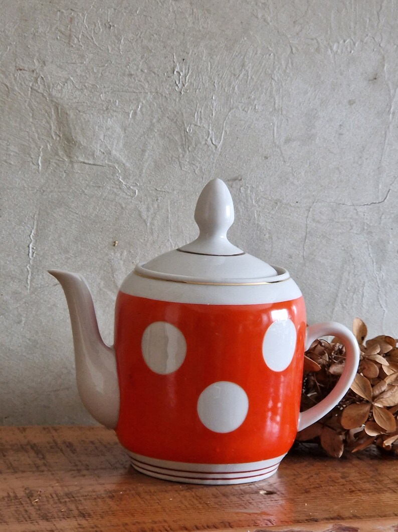 Porcelain Teapot Orange and White Pattern Teapot Vintage Tea Maker ...