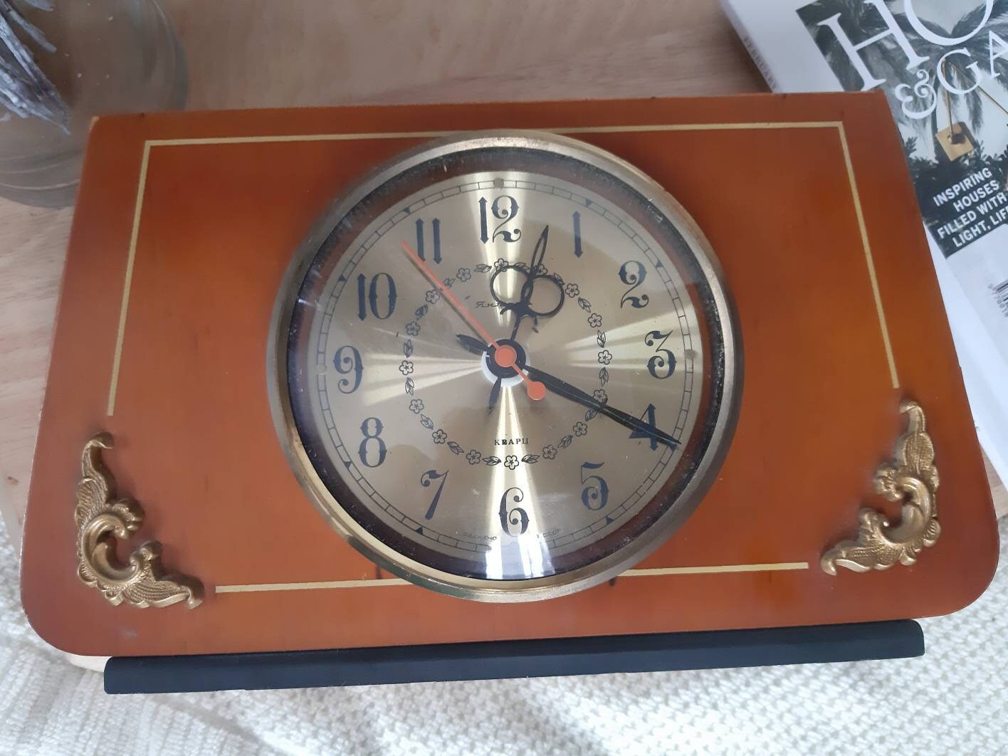 Vintage Clock Wooden Quartz Clock Old Wood Clock Soviet Desk Clock ...