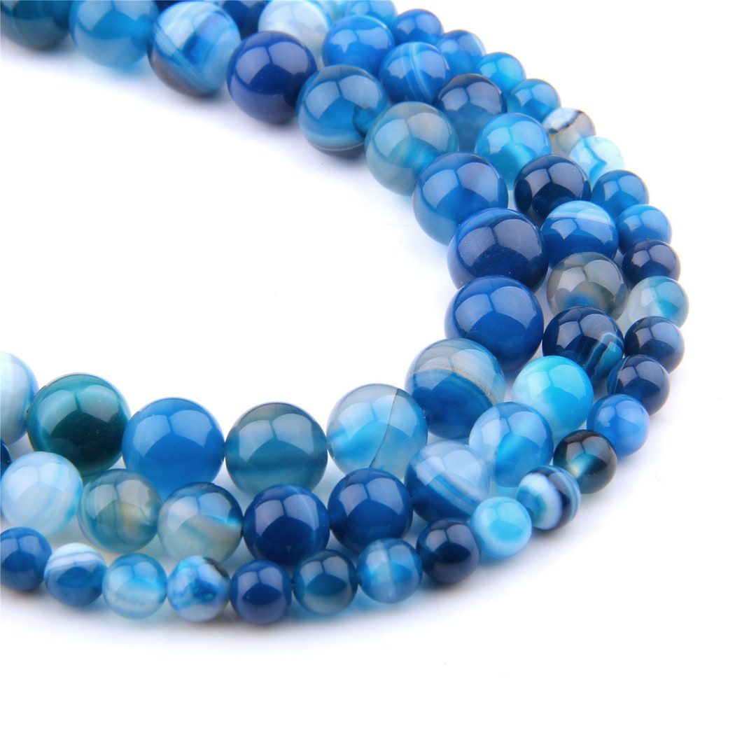 15.5 Natural Light Blue Banded Agate Round Beads 6mm 8mm 10mm 12mm ...