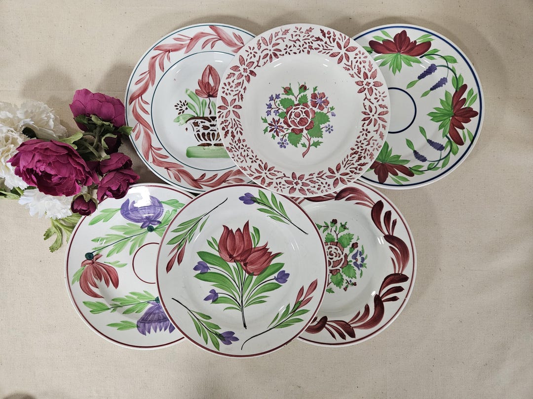 Antique Flat Plates X6 Mismatched Models Hand Painted From Various ...