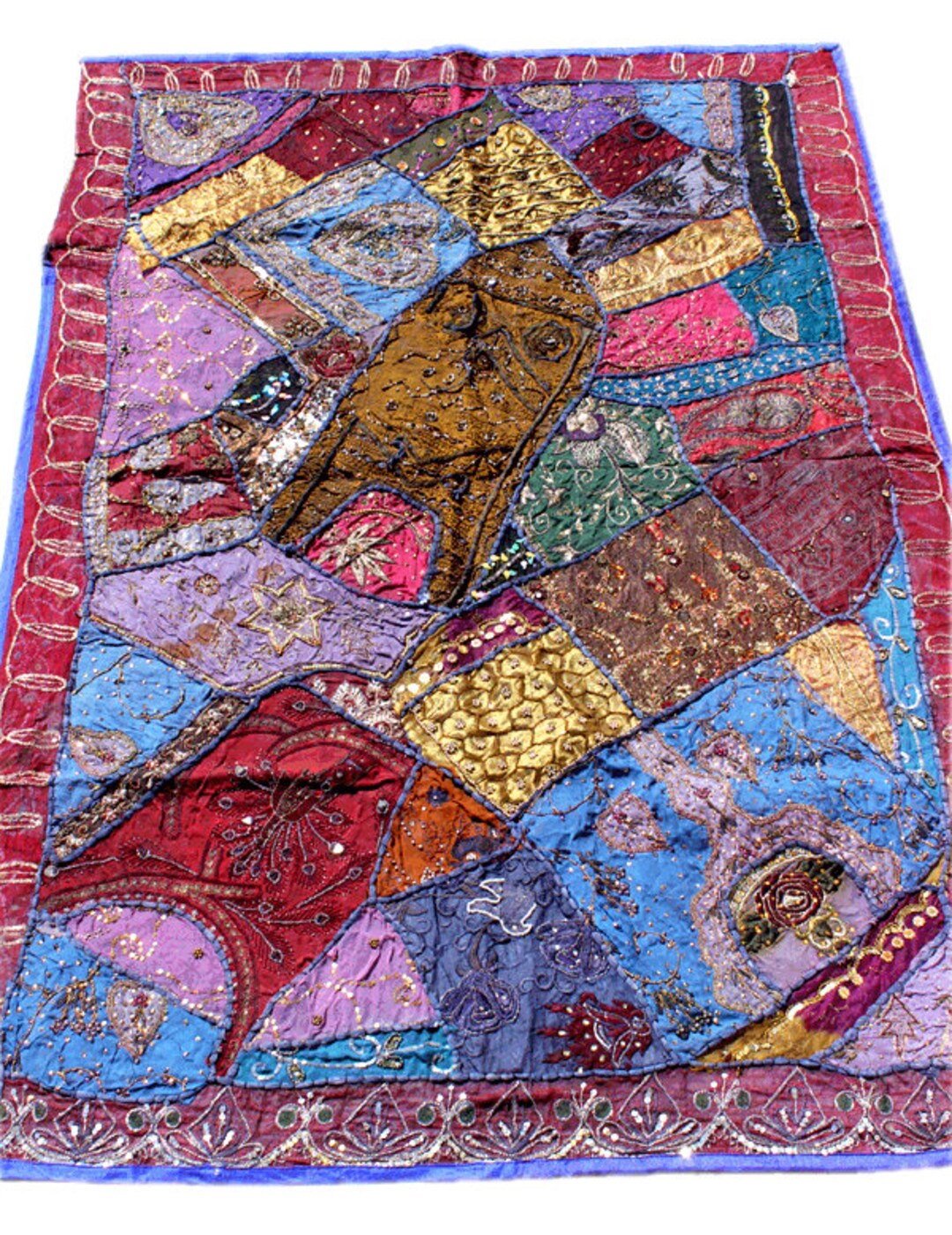 Indian Embroidered Wall Hanging Runner Throw Cotton Patchwork Beaded ...