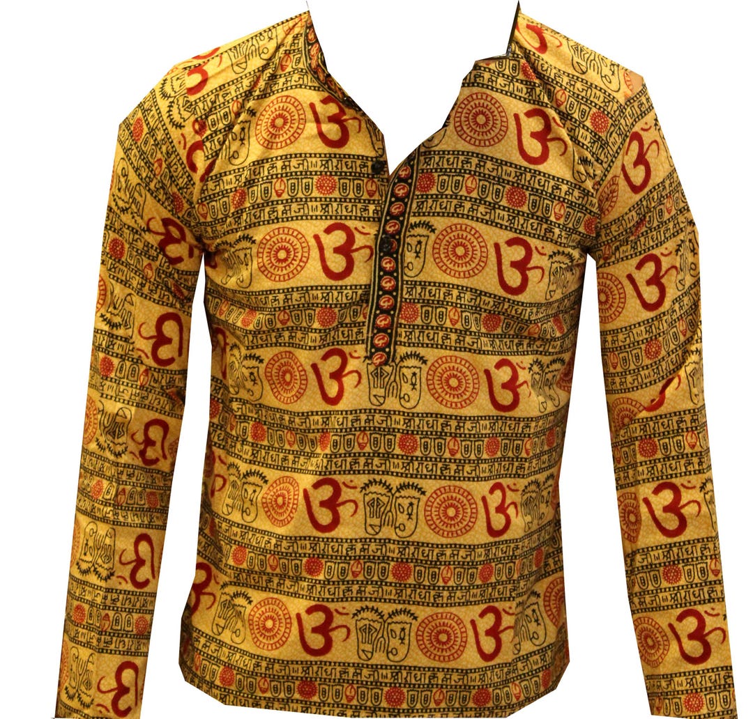 Om Printed Kurta for Mens and Boys Yellow, Pure Cotton Straight Kurta ...