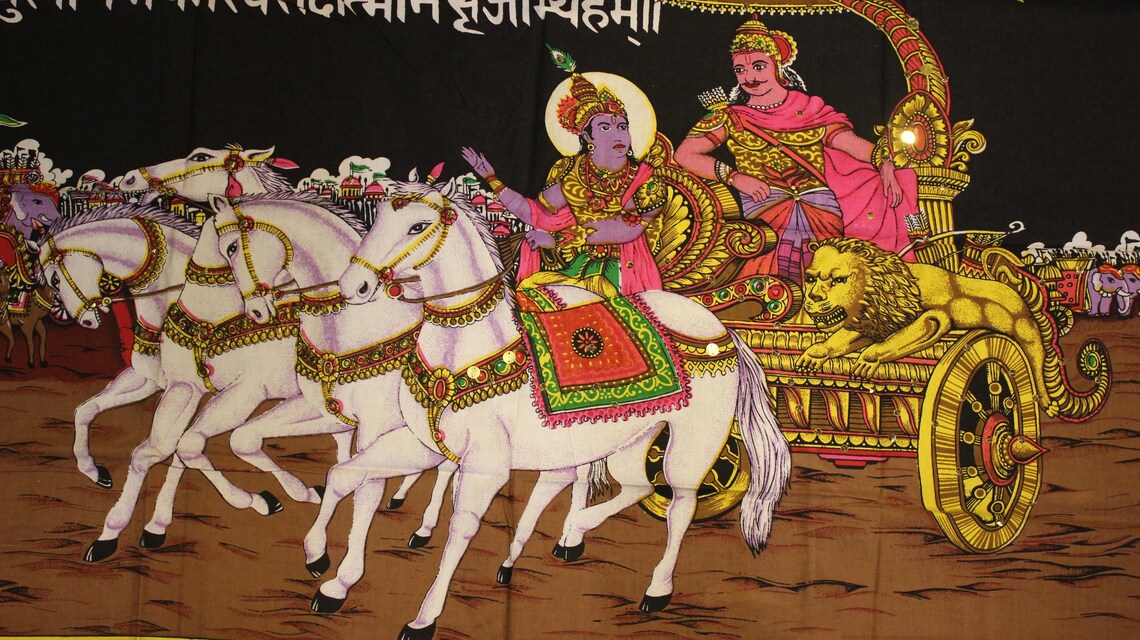 Mahabharat Krishna Arjun Poster Indian Decor Cotton Tapestry Poster ...